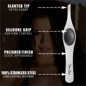 Demi Rose Tweezers for Women Facial Hair, Professional Grade Stainless Steel Eyebrow Tweezers Precision - Non Slip Grip, Slant, Sharp Ingrown Hair Removal Tweezers for Men (Silver Mirror Finish)