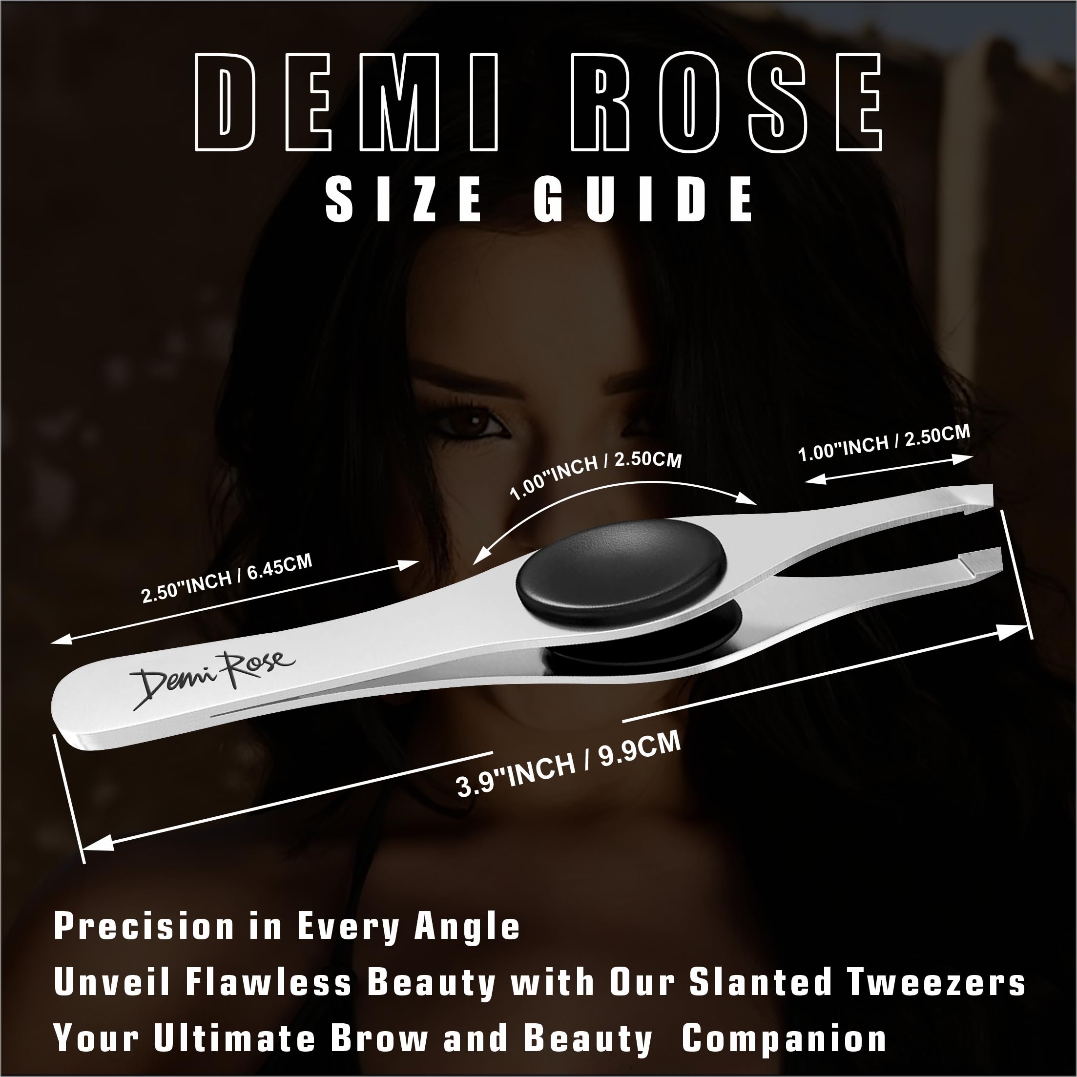 Demi Rose Tweezers for Women Facial Hair, Professional Grade Stainless Steel Eyebrow Tweezers Precision - Non Slip Grip, Slant, Sharp Ingrown Hair Removal Tweezers for Men (Silver Mirror Finish)