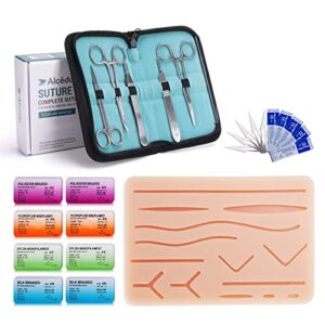 alcedo suture practice kit for medical students | complete kit (32 pieces) include durable large suturing pad with pre-cut wounds, tools kit, and suture threads | perfect for practice, demonstration