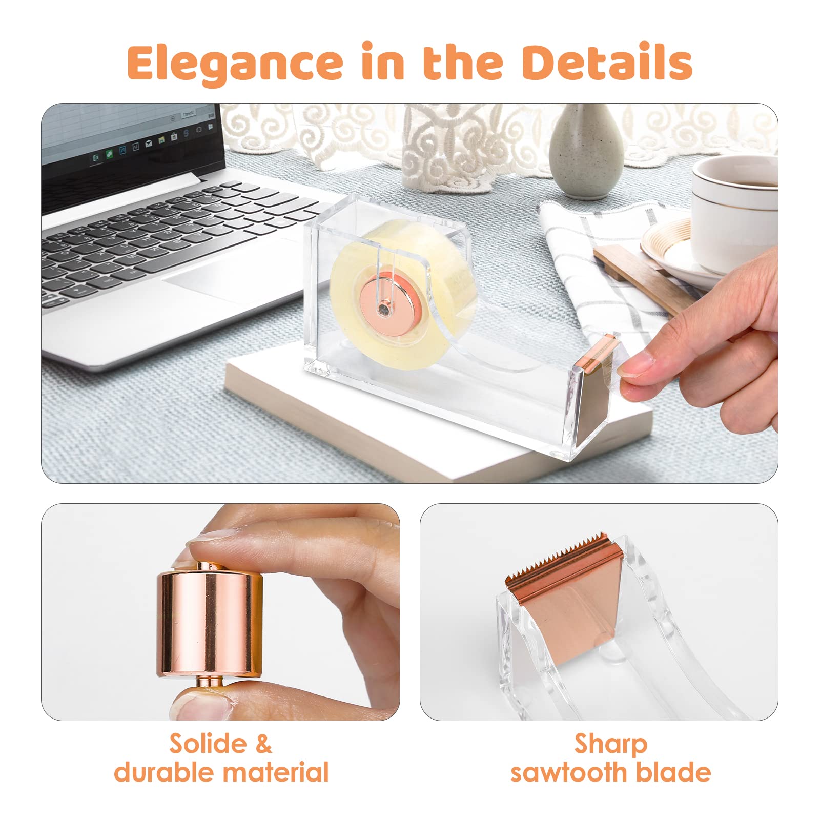 Aibocn Rose Gold Desk Accessories, Office Supplies, Acrylic Stapler, Staple Remover, Tape Holder, Pen 1000pcs Staples, Diamond Pen, Phone Scissors, Binder Clips, Ruler,Transparent Glue