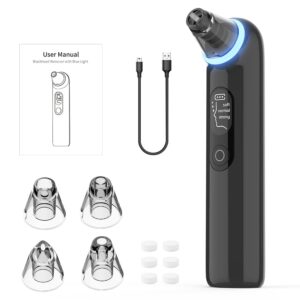 Blackhead Remover Pore Vacuum, Upgraded Pore Cleanser with Blue Light- Rechargeable Acne Extractor LED Display, Whitehead Removal, Facial Firming, Oil Reducing for Women & Men (202B-Black)