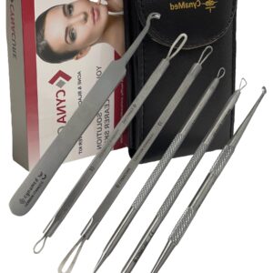 German Stainless Professional set of 6- Blackhead Remover Comedones Extractor Acne Removal Kit for Blemish,Whitehead Popping, Zit Removing for Nose Face Tools-Blackhead Removal w/zipper Leather case