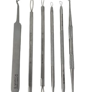 German Stainless Professional set of 6- Blackhead Remover Comedones Extractor Acne Removal Kit for Blemish,Whitehead Popping, Zit Removing for Nose Face Tools-Blackhead Removal w/zipper Leather case