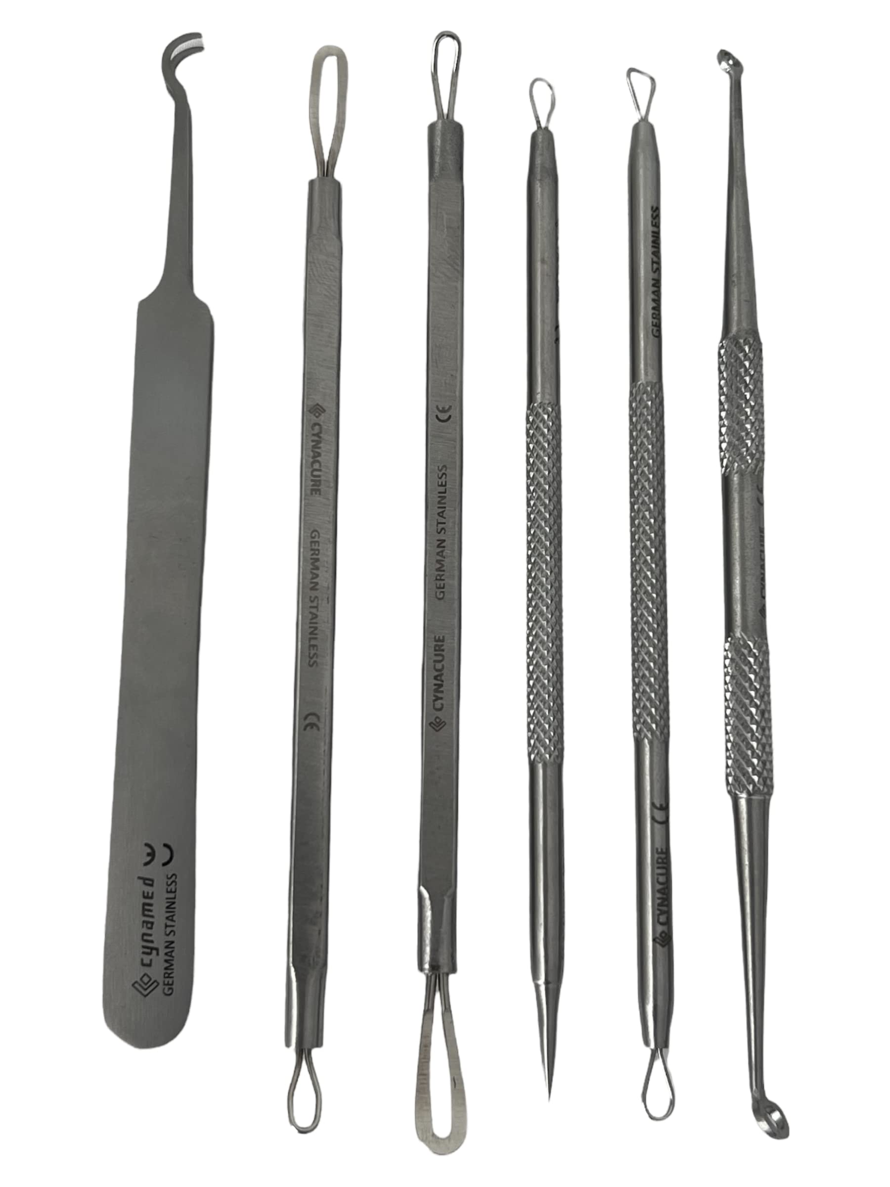 German Stainless Professional set of 6- Blackhead Remover Comedones Extractor Acne Removal Kit for Blemish,Whitehead Popping, Zit Removing for Nose Face Tools-Blackhead Removal w/zipper Leather case