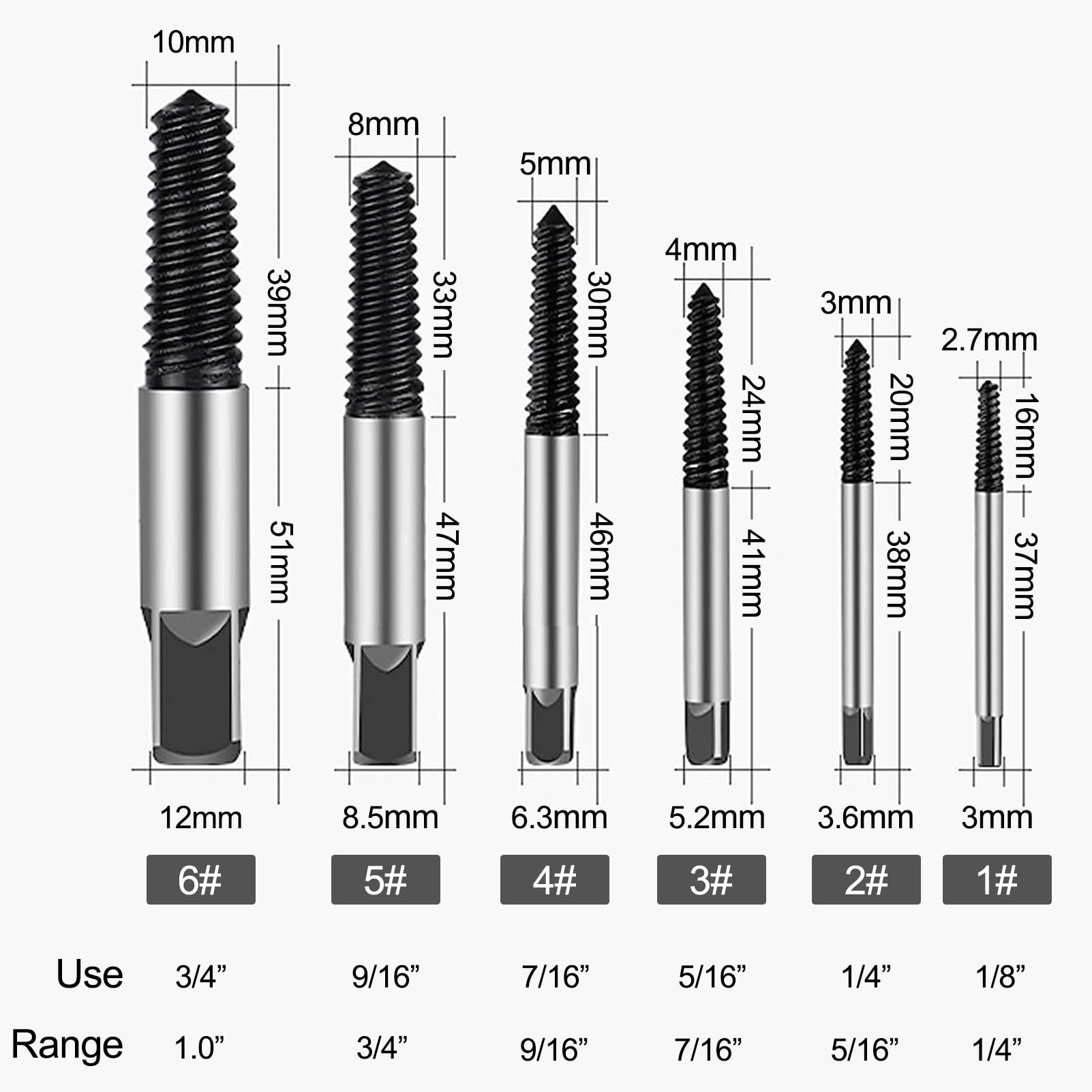 Gifts for Men,8Pcs Damaged Screw Extractor Set,carbon steel broken bolt extractor easy out fastener kit,Water Pipe Remover Kit for Removing Stripped Screws and Broken Bolts,With storage box