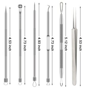 Pimple Popper Tool Kit, 6 Pcs Blackhead Remover Acne Needle Tools Set Removing Treatment Comedone Whitehead Popping Zit for Nose Face Skin Blemish Extractor Tool - Silver