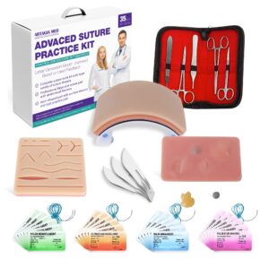 advanced practice kit for medical students (35 pcs) – latest generation of most complete model, including: tool kit with variety of suture threads, 3 top quality suture pads (education only)