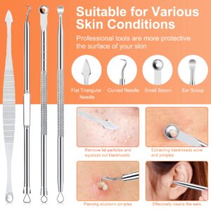 Pimple Popper Tool Kit, IUMAKEVP 15 PCS Professional Stainless Steel Blackhead Remover Comedone Extractor Tools for Removing Zit on Face - Acne Removal Kit with Metal Case (Silver)