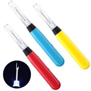 3 pieces seam ripper tools with light, stitch removal tool sewing thread remover cutter stitch opener led light seam ripper sewing tools for sewing crafting removing threads, 3 colors