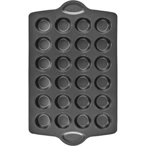 hongbake mini muffin pan nonstick 24, cupcake tin for baking, commercial small cup cake tray for cheesecake, 1.8dia, heavy-duty, gray