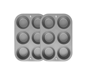 g & s metal products company ovenstuff set of two nonstick 6-cup jumbo muffin pan, gray, hg236-az