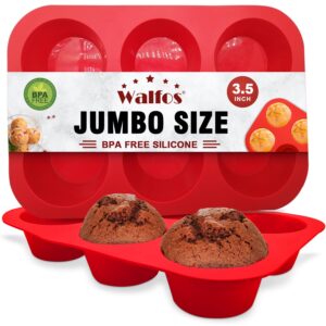 walfos silicone texas muffin pan set- 6 cup jumbo silicone cupcake pan, non-stick silicone, just pop out! perfect for egg muffin, big cupcake - bpa free and dishwasher safe, set of 2