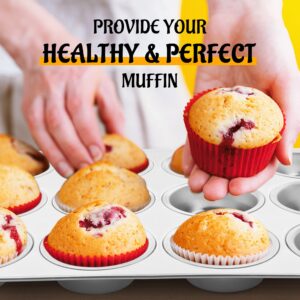 E-far Muffin Pan 12-Cup, Set of 2, Stainless Steel Cupcake Pan Metal Muffin Baking Tins for Oven, Regular Size & Easy Clean, Non-toxic & Dishwasher Safe-2 Pack