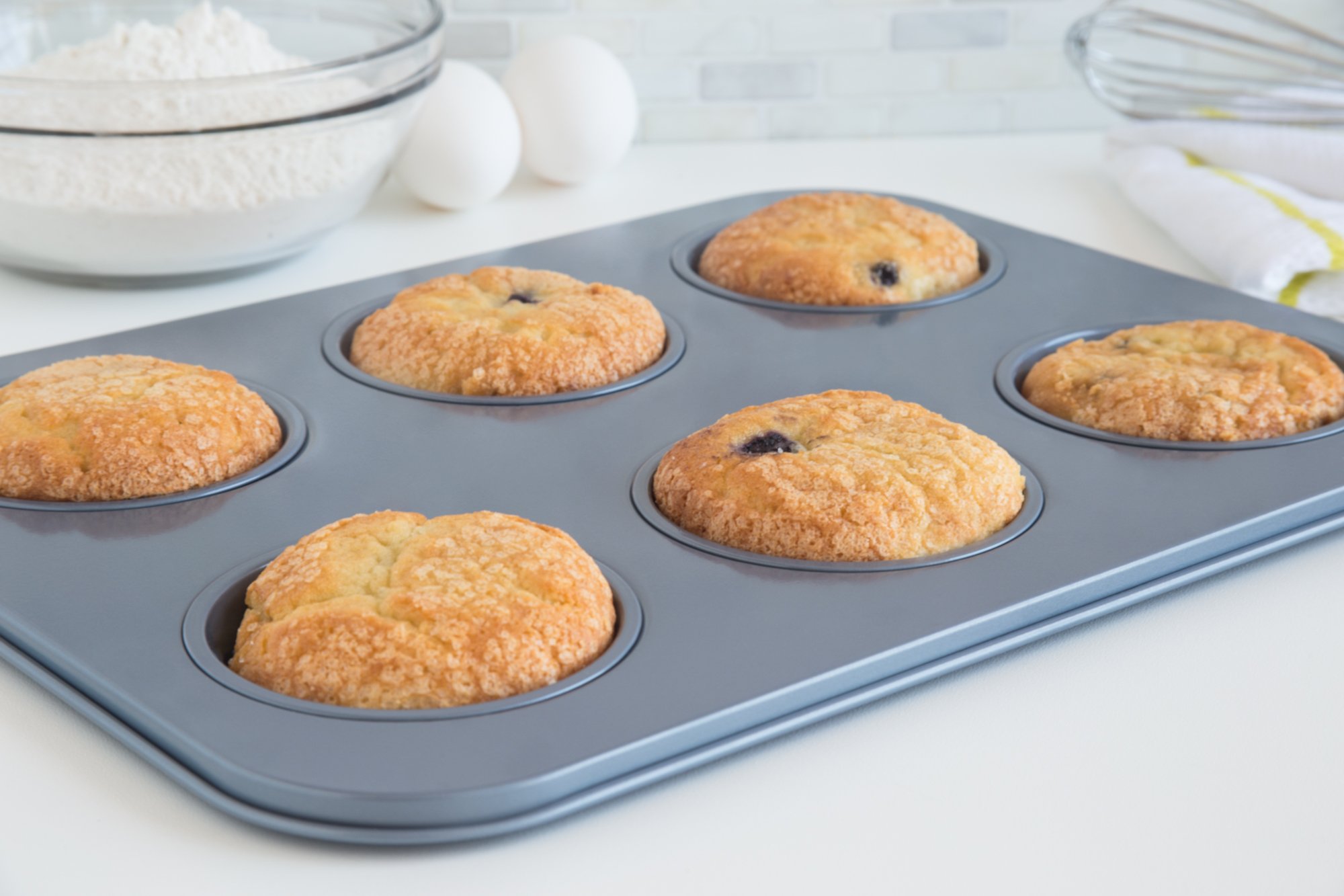 Fox Run Non-Stick Baking Pan, 6 Cup Large Muffin Top, Metallic