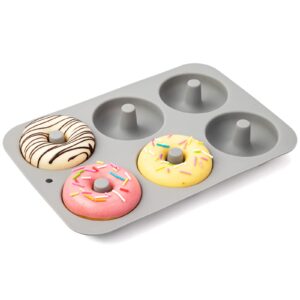 Aichoof Silicone Donut Mold for 6 Doughnuts, Set of 2. Food Grade LFGB Silicone Bagels Baking Pan, Non-Stick, Dishwasher Safe, Heat Resistant and Microwave Safe(Gray)