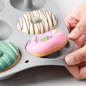 Aichoof Silicone Donut Mold for 6 Doughnuts, Set of 2. Food Grade LFGB Silicone Bagels Baking Pan, Non-Stick, Dishwasher Safe, Heat Resistant and Microwave Safe(Gray)