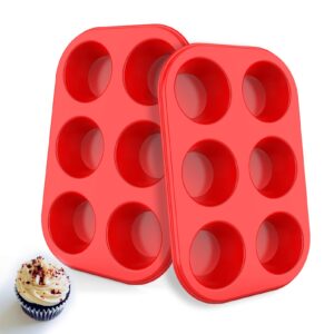 silicone muffin pan 6 cup, european lfgb silicone cupcake baking pan - set of 2, non-stick muffin tins, lfgb approved egg muffin tray, food-grade muffin molds