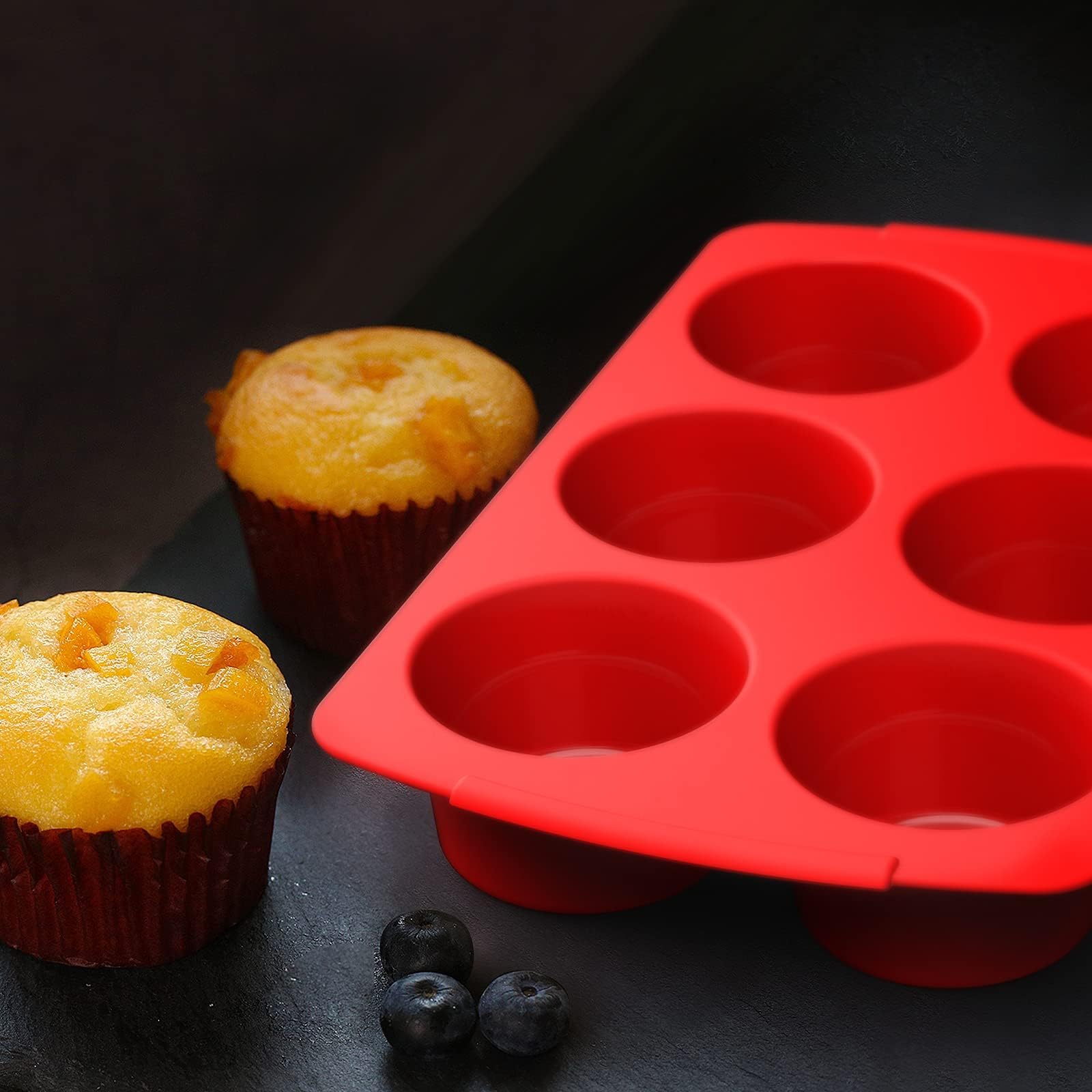 Aokinle Silicone Texas Muffin Pan, European LFGB Cupcake Jumbo Pan 6 Cups, Non-Stick Deep Big Cupcake Baking Pan, Perfect for Egg Muffin, Big Cupcake, BPA Free and High Temperature Resistance,Set of 2