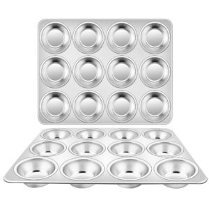 homikit muffin pan set of 2, stainless steel cupcake tin pans with 12 regular size cups for oven baking, deep metal muffin tray molds great for home kitchen, rust free, dishwasher safe