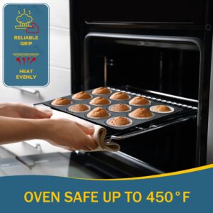 E-far Nonstick Muffin Pans 12 Cups, Stainless Steel Muffin Tin Cupcake Pan Tray for Baking, Stainless Steel Core & Non Toxic, Easy Release & Easy Clean, Black