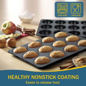 E-far Nonstick Muffin Pans 12 Cups, Stainless Steel Muffin Tin Cupcake Pan Tray for Baking, Stainless Steel Core & Non Toxic, Easy Release & Easy Clean, Black