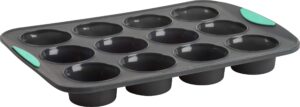 trudeau structured silicone muffin pan, 12 cup, grey/mint