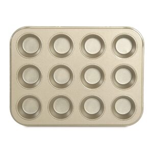 glad muffin pan nonstick-heavy duty metal cupcake tin with small baking, mini 12-cup, gold