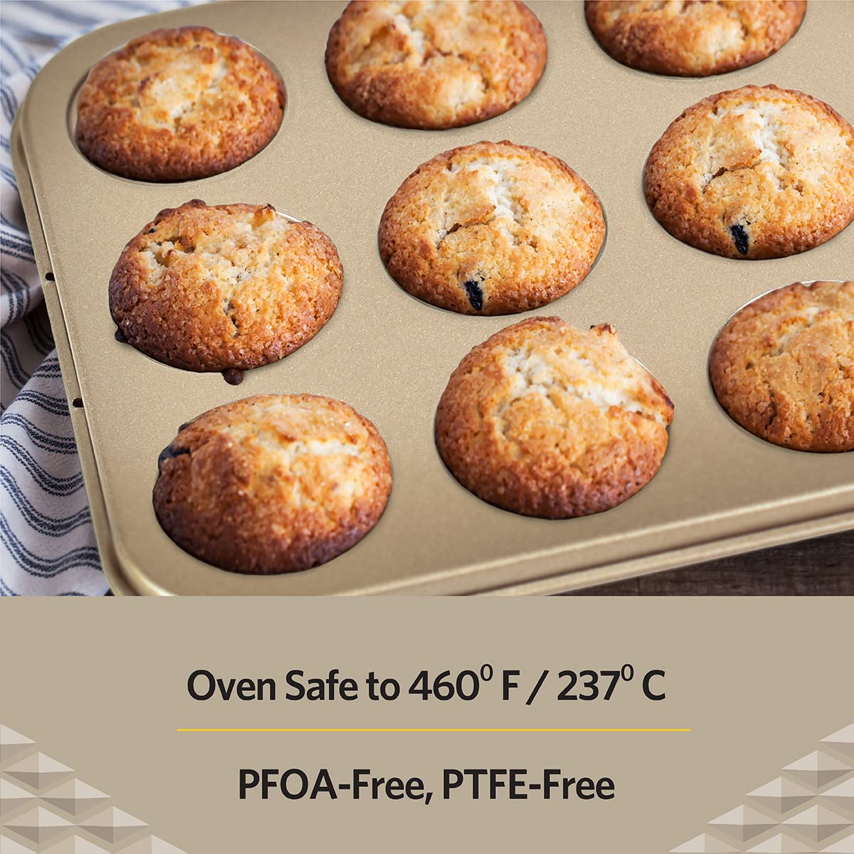 Glad Muffin Pan Nonstick-Heavy Duty Metal Cupcake Tin with Small Baking, Mini 12-Cup, Gold