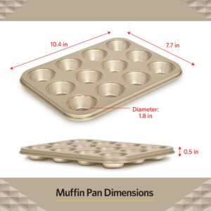 Glad Muffin Pan Nonstick-Heavy Duty Metal Cupcake Tin with Small Baking, Mini 12-Cup, Gold