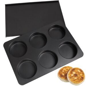 elesinsoz 6 cup straight side jumbo english muffin cupcake pan with lid hamburger burger bun egg sandwich frittata cinnamon roll focaccia quiche pancake nonstick baking tin tray mold