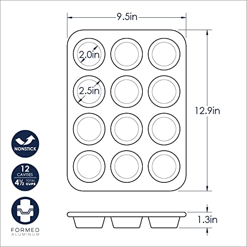 Nordic Ware Naturals Aluminum NonStick Muffin Pan, Twelve 2.75 Inch Cups