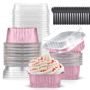 mini cake pans with lids (10oz,40 pack) aluminum foil square cupcake liners brownie baking cups,disposable 4”x4” large cupcake pan,jumbo muffin tin ramekins holders