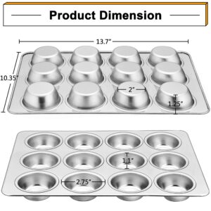 LIANYU Muffin Top Pan Set of 2, Nonstick 12 Cups Muffin Baking Pans Tins, Stainless Steel Cupcake Pan Tray for Baking Oven, Family Party Dishwasher Safe