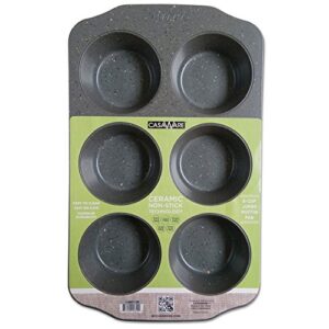 casaware jumbo muffin pan 6 cup ceramic coated non-stick (silver granite)