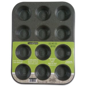 casaware mini muffin pan 12 cup ceramic coated non-stick (silver granite)