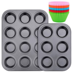 awpeye muffin pan, standard 12&6 cup cupcake tin non-stick bake ware bar baking pan and jumbo muffin pans, 20pcs silicon cake cup for brownies, cakes and bar-cookies