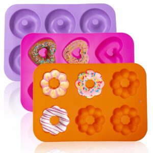 anxbbo 3 pack silicone donut pan, just pop out, non-stick doughnuts baking pans for donuts, muffin, cake biscuit bagels, just pop out - oven & dishwasher safe