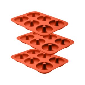 abam premium silicone donut pan 3-pack of non-stick food grade silicone baking mold with 6 donut molds of bagel making tray perfect for microwave, freezer & dishwasher safe.