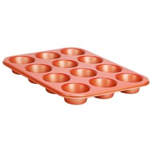 nutrichef 12-cup copper oven muffin pan, non-stick coated layer surface, even heating muffin tray for muffins, cupcakes, pastries & mini pies, used for model number ncbscc54