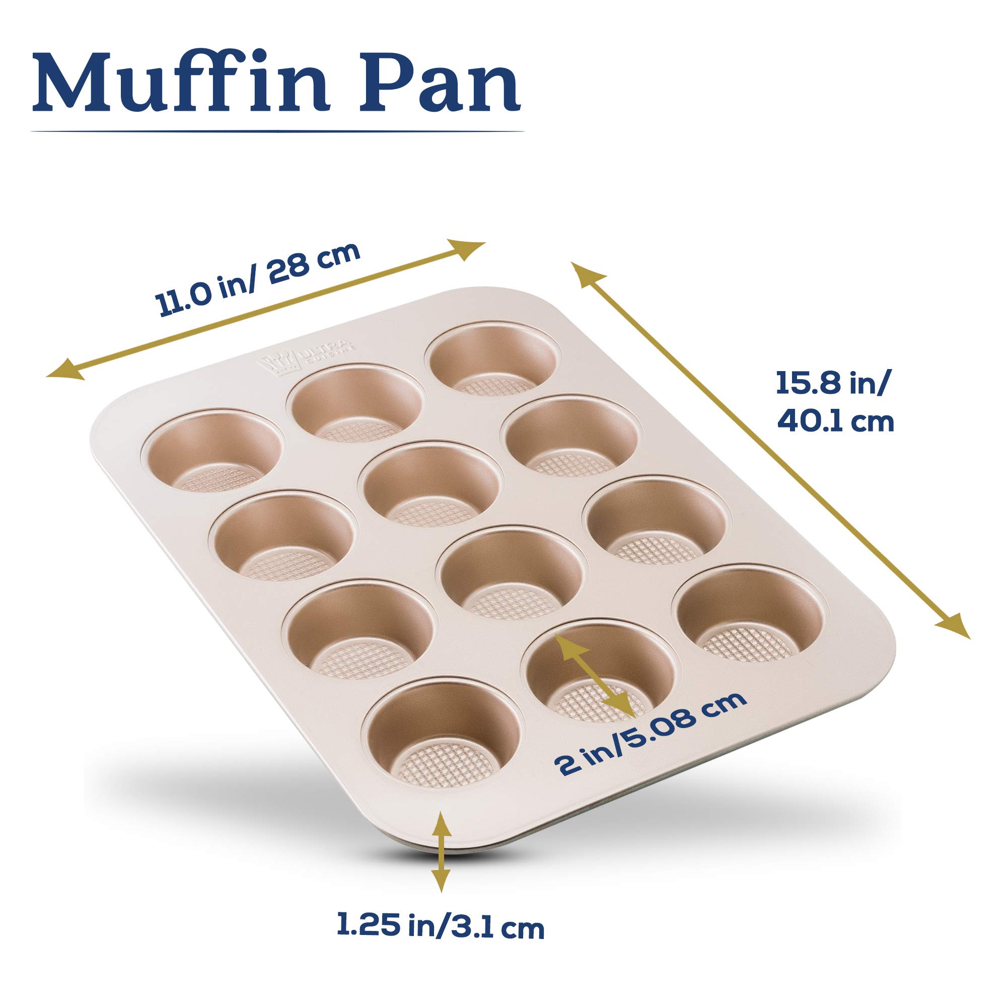 Ultra Cuisine 12-Cup Muffin Pan - Cupcake Tins 12 - Nonstick For Easy Release - Durable And Warp-Resistant - Superior Baking Performance - Muffin Pan No Rust - Aesthetic Baking Experience - Muffin Tin