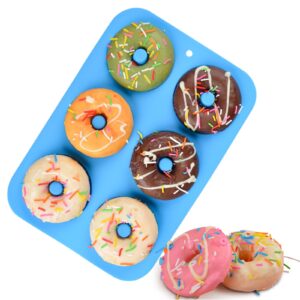 sj silicone donut pan molds - food grade silicone molds for baking, non-stick, dishwasher safe, heat resistant, one piece blue - bake delicious donuts with ease