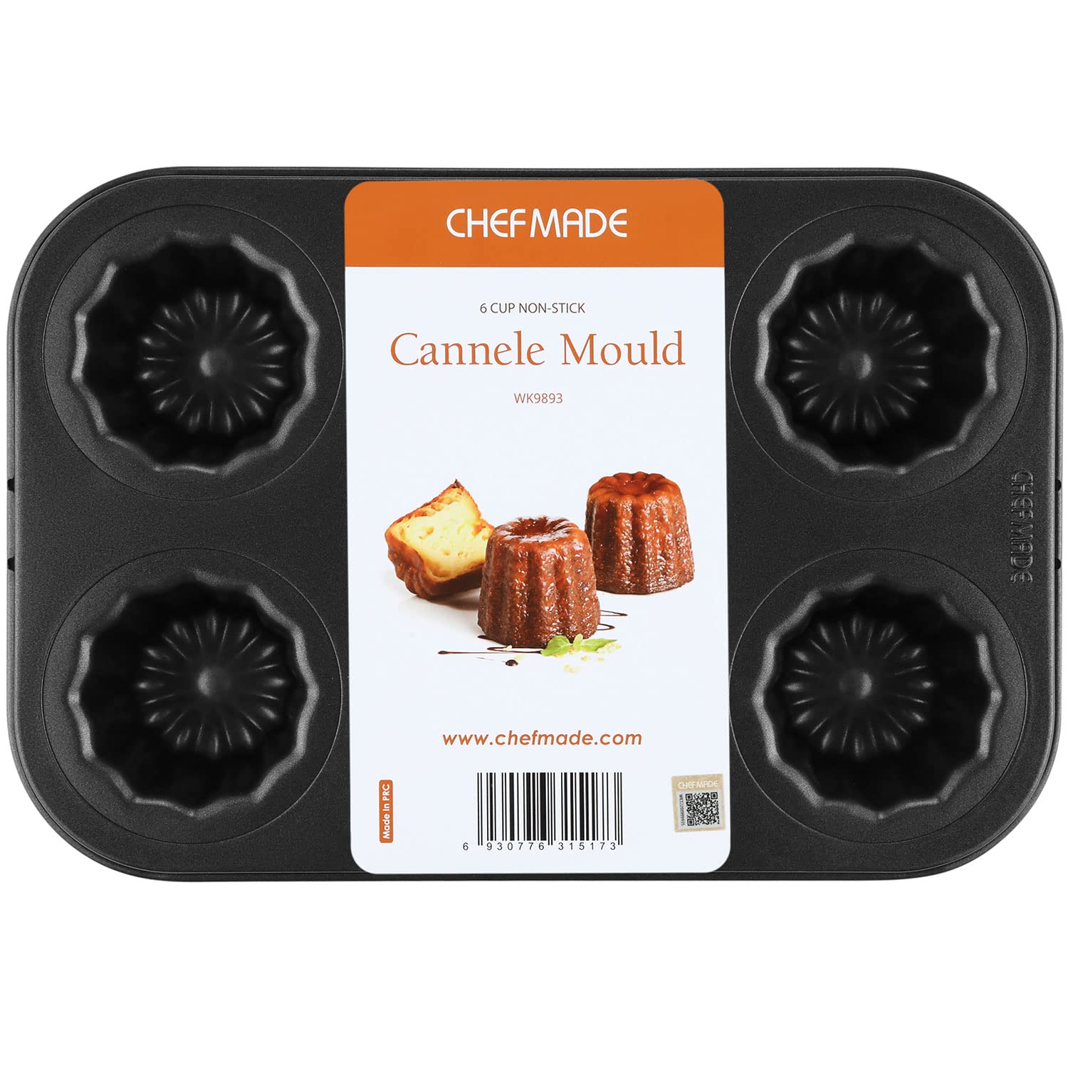 CHEFMADE Canele Cake Pan, Nonstick 6 Cavity Canele Muffin Bakeware