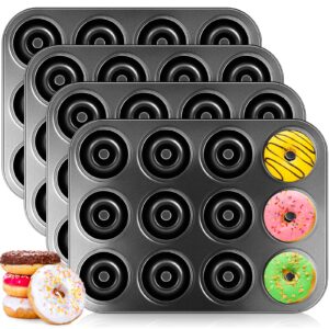 4 pieces 12 cavity mini donut pan nonstick donut pan donut baking pan doughnut bakeware for oven baking muffin cake dessert, black, 13.78 x 10.24 inches