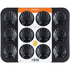 chefmade madeleine pan, nonstick 12 cavity scallop shell bakeware