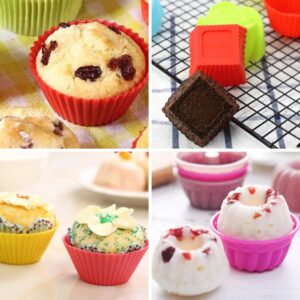 36 Pcs Silicone Cupcake Baking Cups, AIFUDA Reusable Mini Cake Cups Liners Mold Nonstick Muffin Donut Pan, 9 Shapes