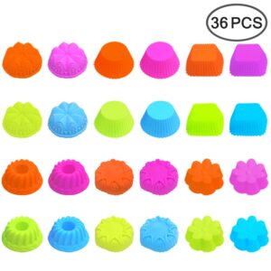 36 Pcs Silicone Cupcake Baking Cups, AIFUDA Reusable Mini Cake Cups Liners Mold Nonstick Muffin Donut Pan, 9 Shapes