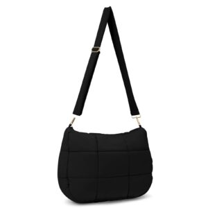 naariian quilted tote bags for women lightweight hobo crossbody shoulder bag padded down cotton large handbag(black l)