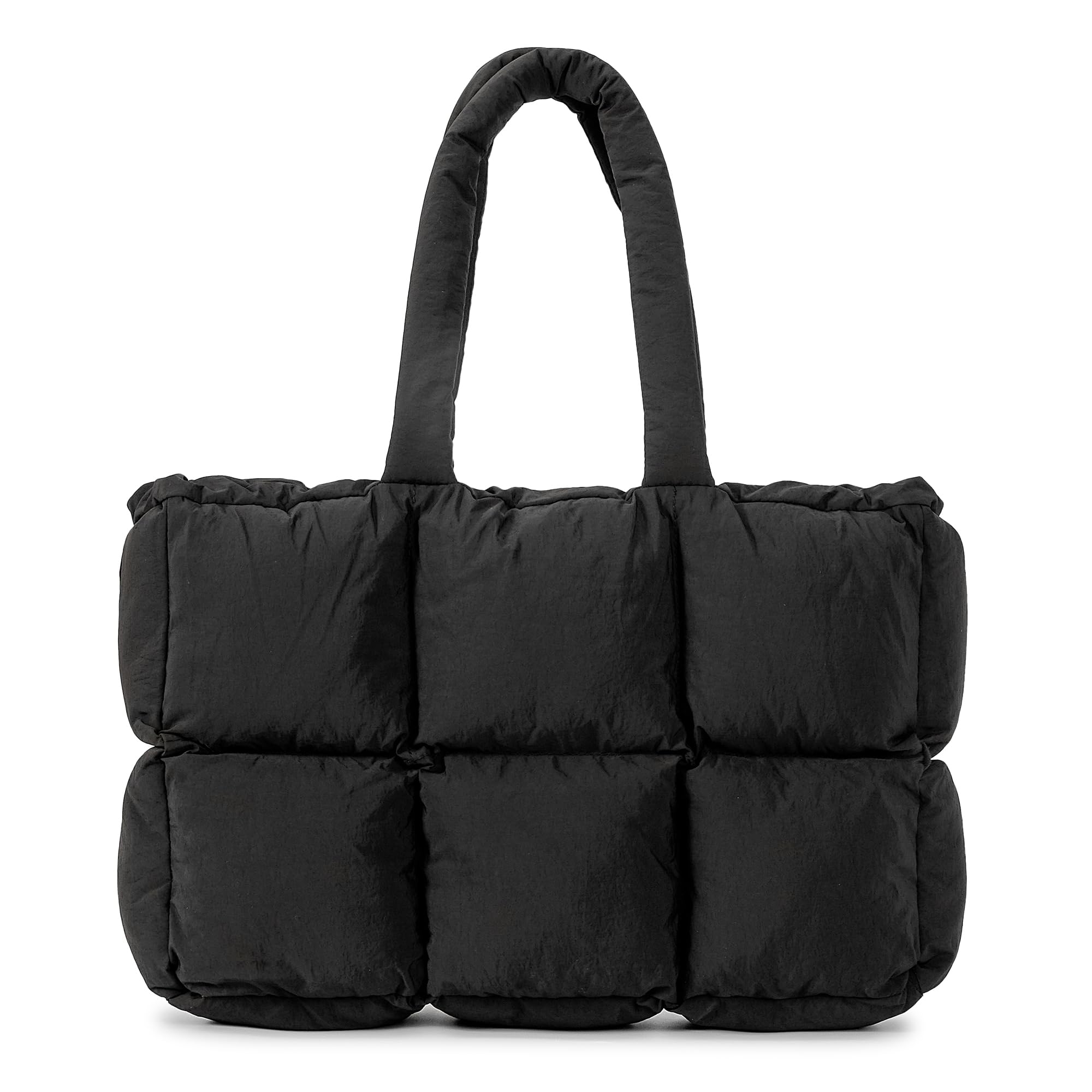 Herald Puffer Tote Bag for Women, Large Quilted Puffy Handbag Lightweight Winter Down Padding Lattice Satchel Purse (Black)