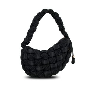 puffer bag quilted padded tote bags for women puffy hobo purse lightweight down cotton crossbody shoulder bag black