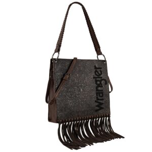 wrangler tote shoulder bag for women western tooling handbags fringing satchel purse with hand-woven strap